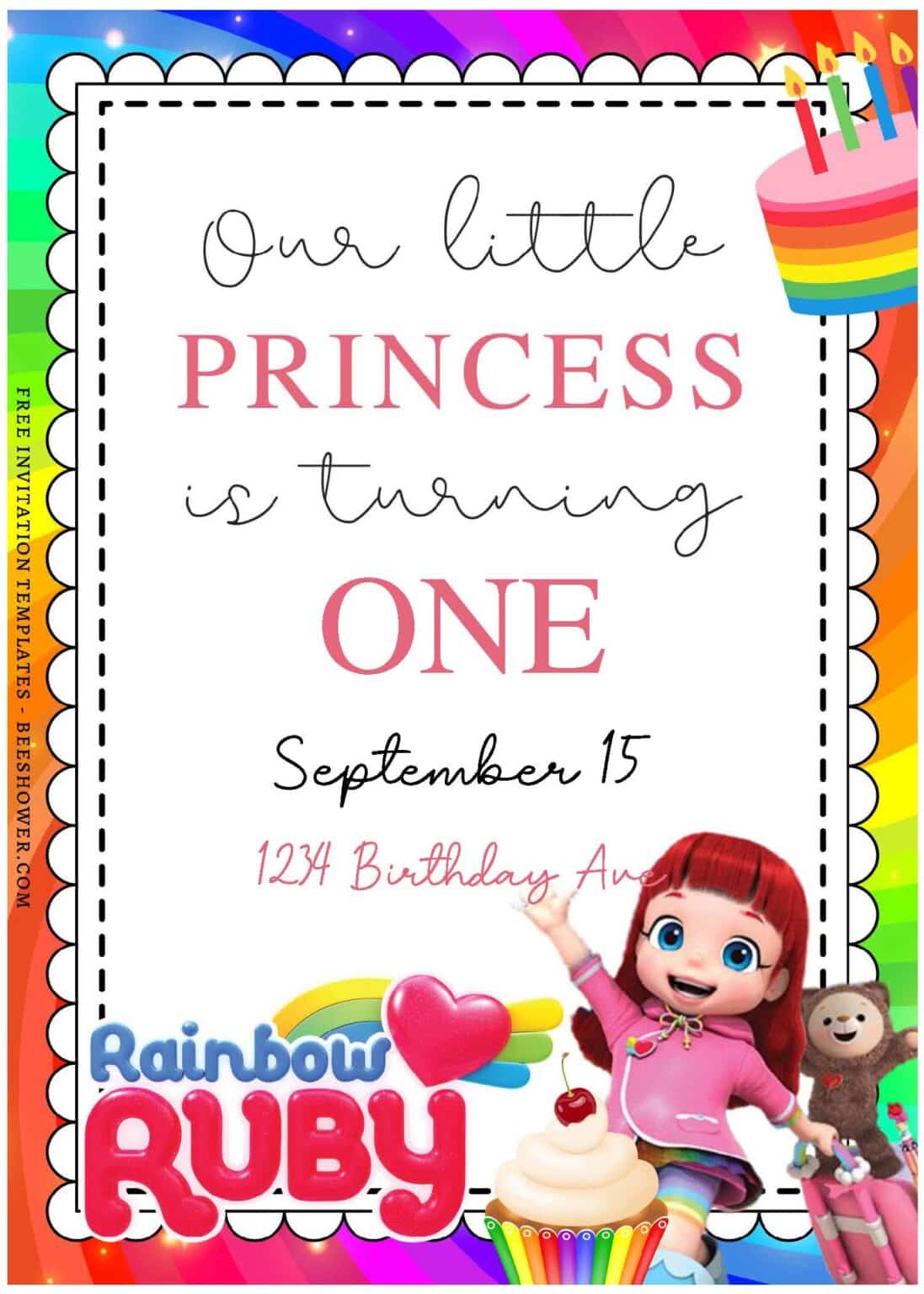 (Free Editable PDF) Charming Rainbow Ruby Birthday Invitation Templates