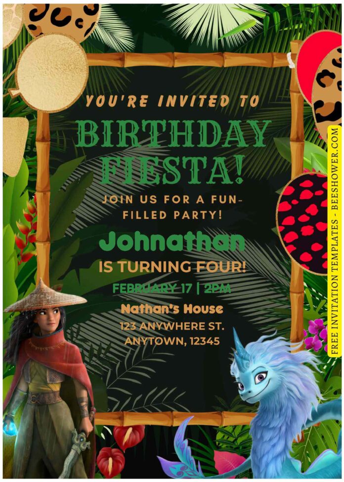 (Free Editable PDF) Tropical Fiesta Disney Raya Baby Shower Invitation ...