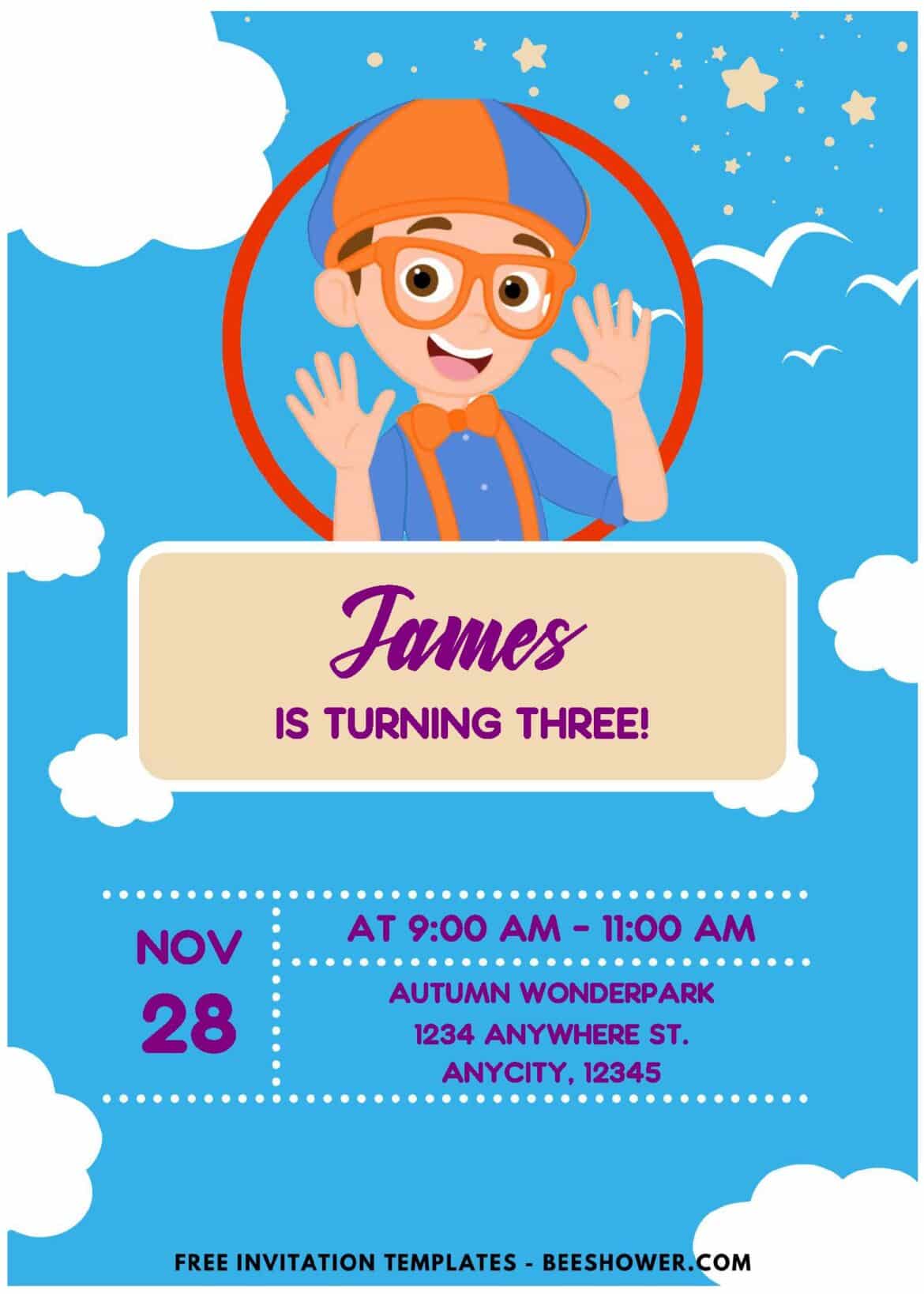 (Easily Edit PDF Invitation) Adorable Blippi Baby Shower Invitation