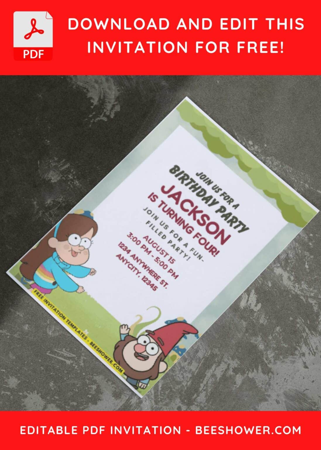 (Free PDF Invitation) Funny Gravity Fall Baby Shower Invitation