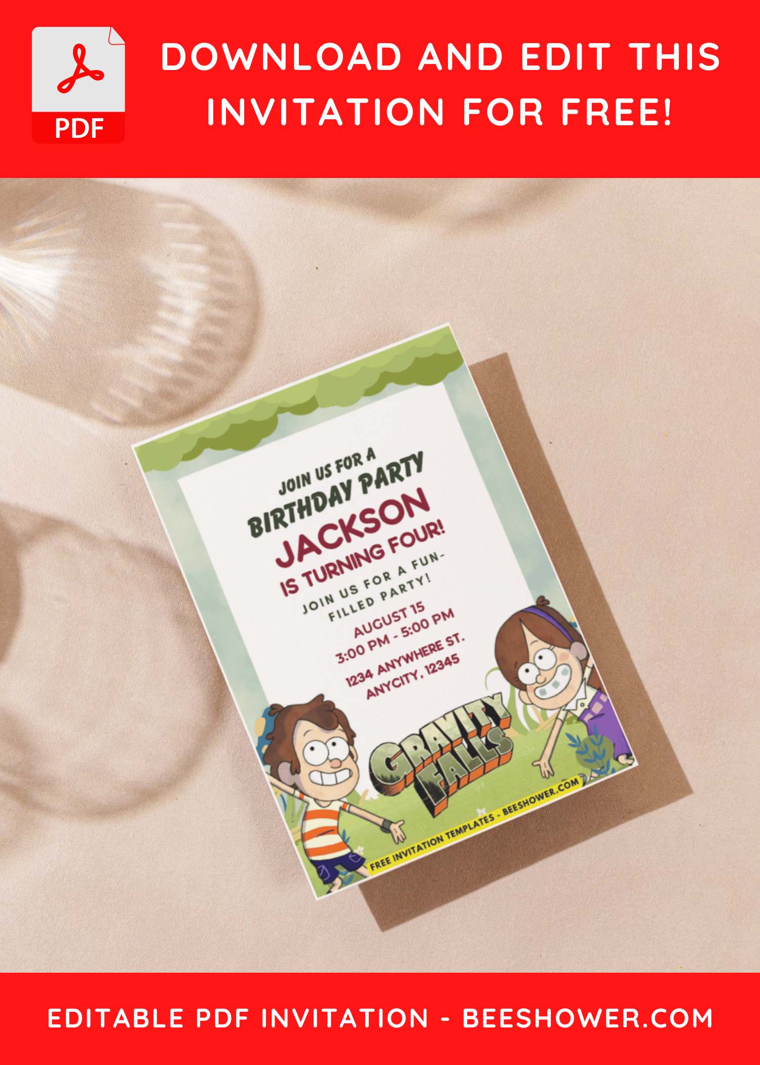 (Free PDF Invitation) Funny Gravity Fall Baby Shower Invitation
