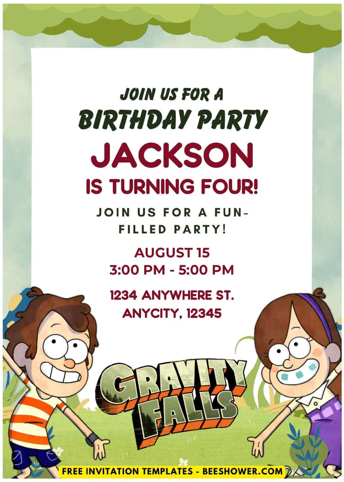 (Free PDF Invitation) Funny Gravity Fall Baby Shower Invitation