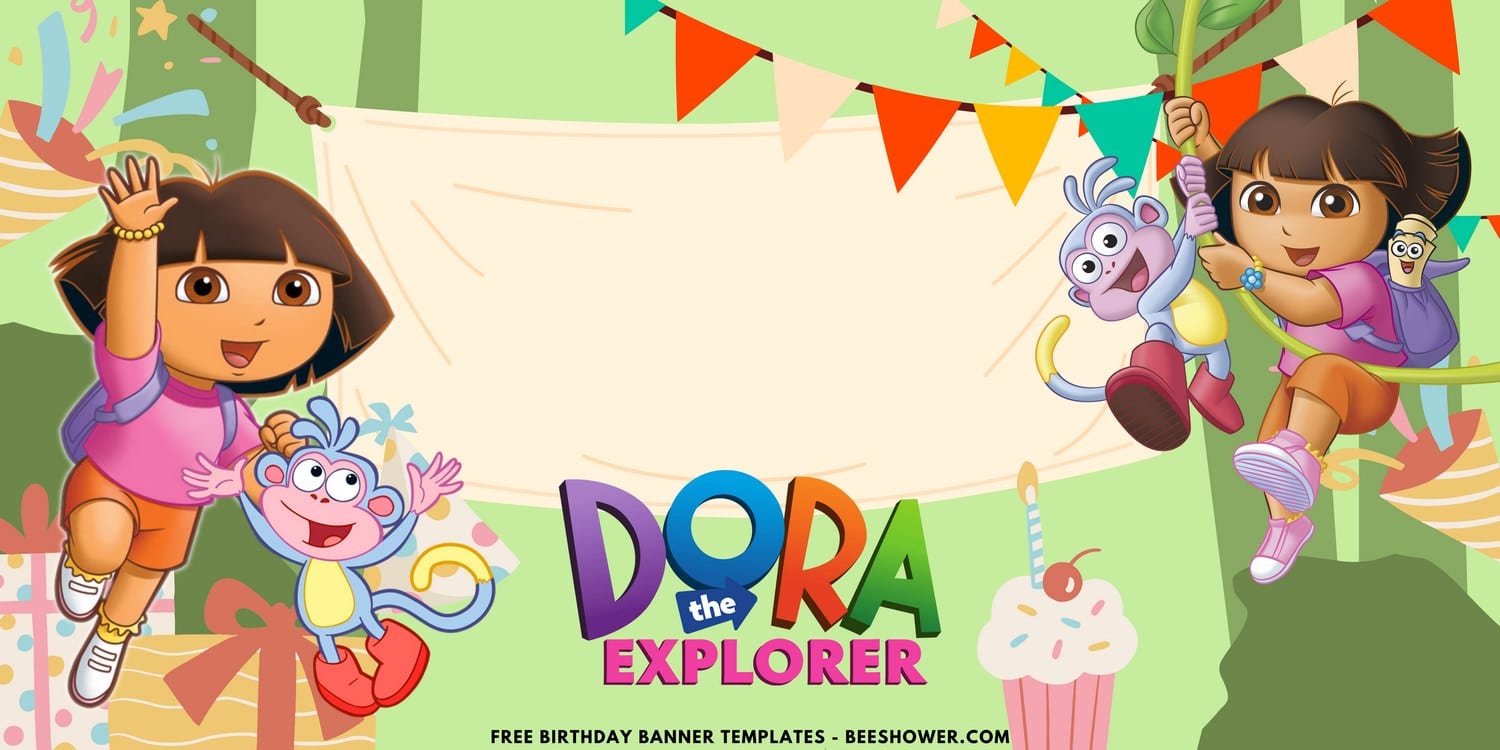(Free Canva Template) Dora's Jungle Adventure Birthday Banner Templates