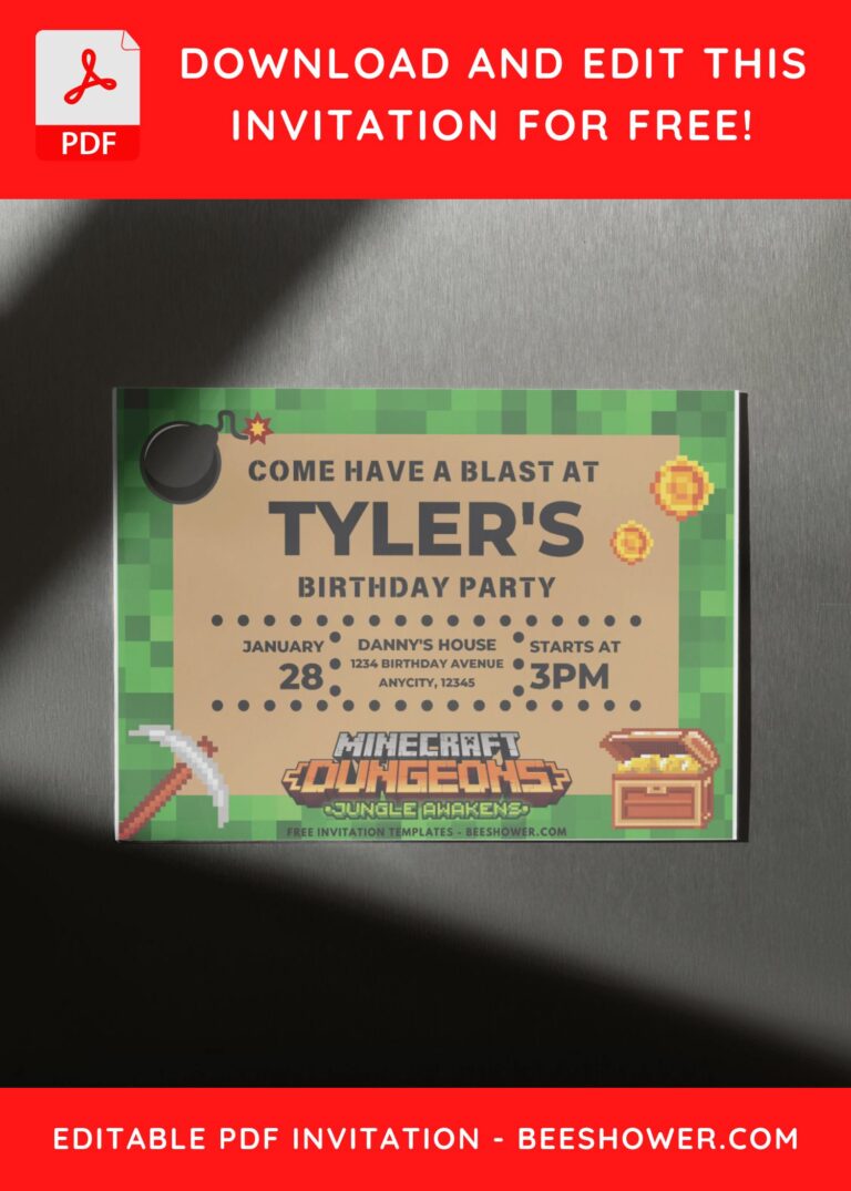 (Free PDF Invitation) Minecraft Sleepover Gamer Birthday Invitation