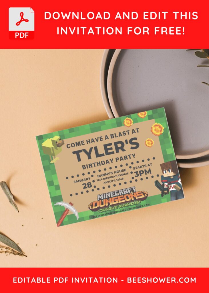 (Free PDF Invitation) Minecraft Sleepover Gamer Birthday Invitation