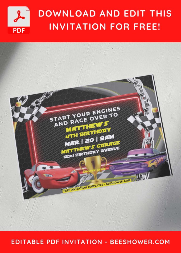 (Free PDF Invitation) Full Throttle Pixar Cars Birthday Invitation ...