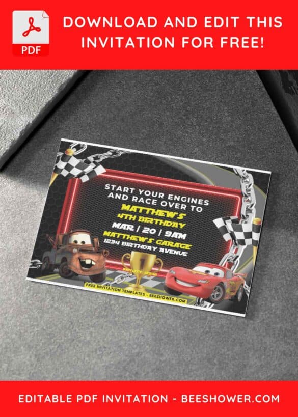 (Free PDF Invitation) Full Throttle Pixar Cars Birthday Invitation ...