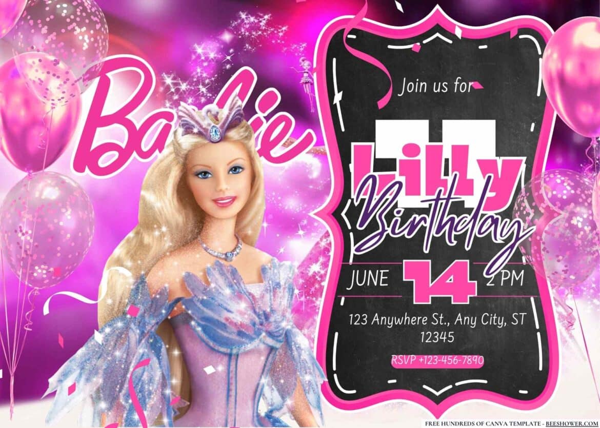FREE Editable Barbie Birthday Invitation