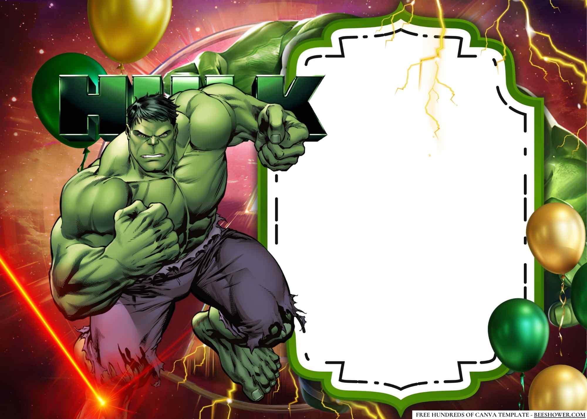 FREE Editable Blank Hulk Birthday Invitation