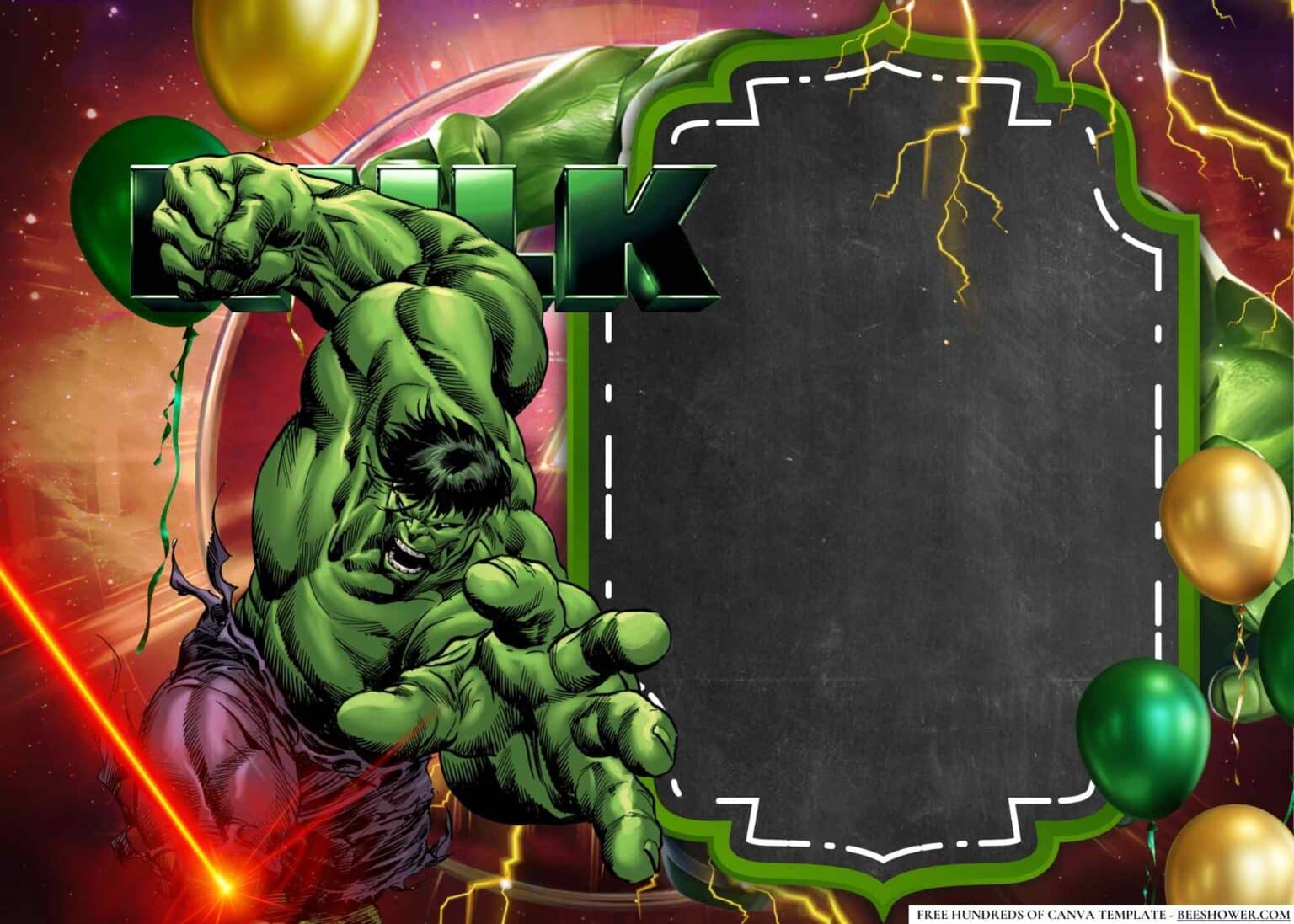 FREE Editable Blank Hulk Birthday Invitation