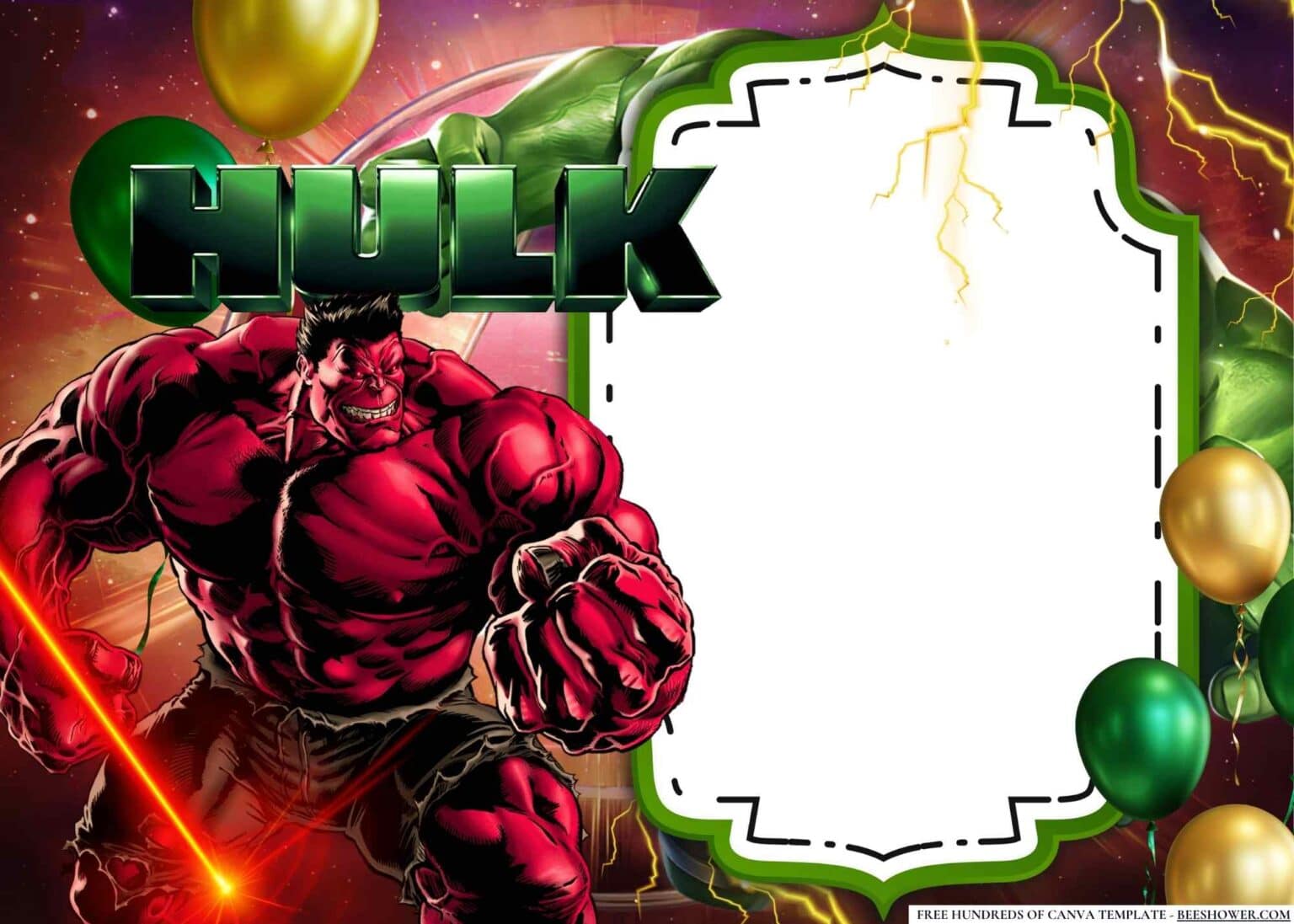 FREE Editable Blank Hulk Birthday Invitation