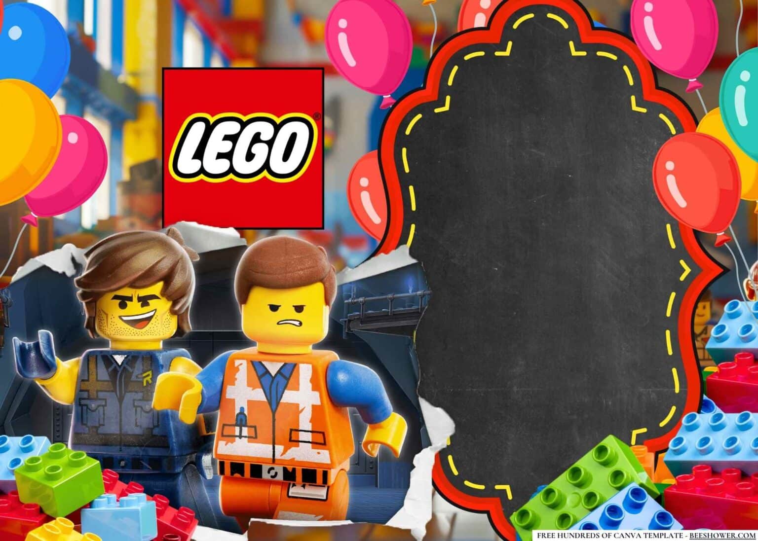 FREE Editable Blank Lego Birthday Invitation