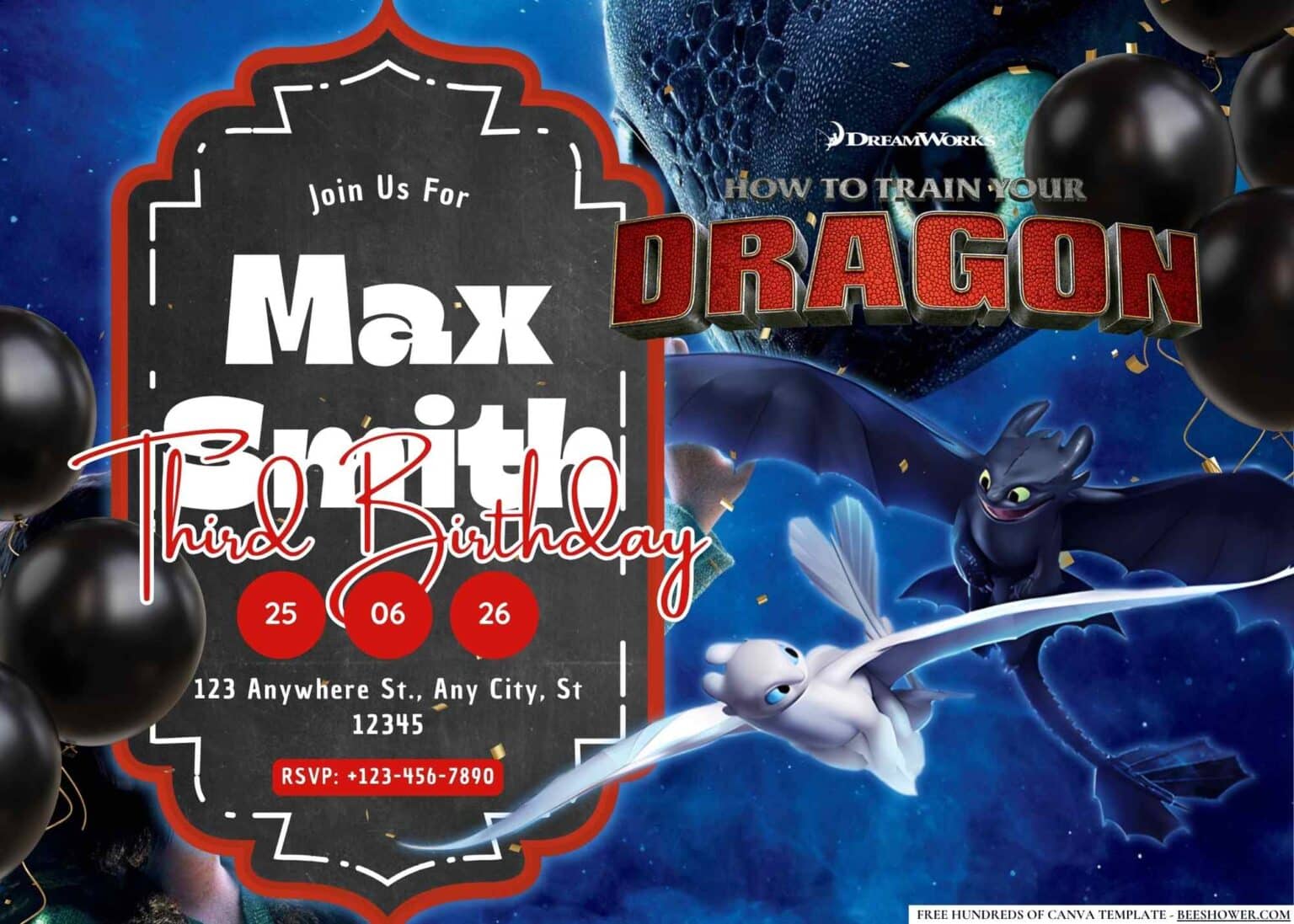 FREE Editable How To Train Your Dragon Birthday Invitations
