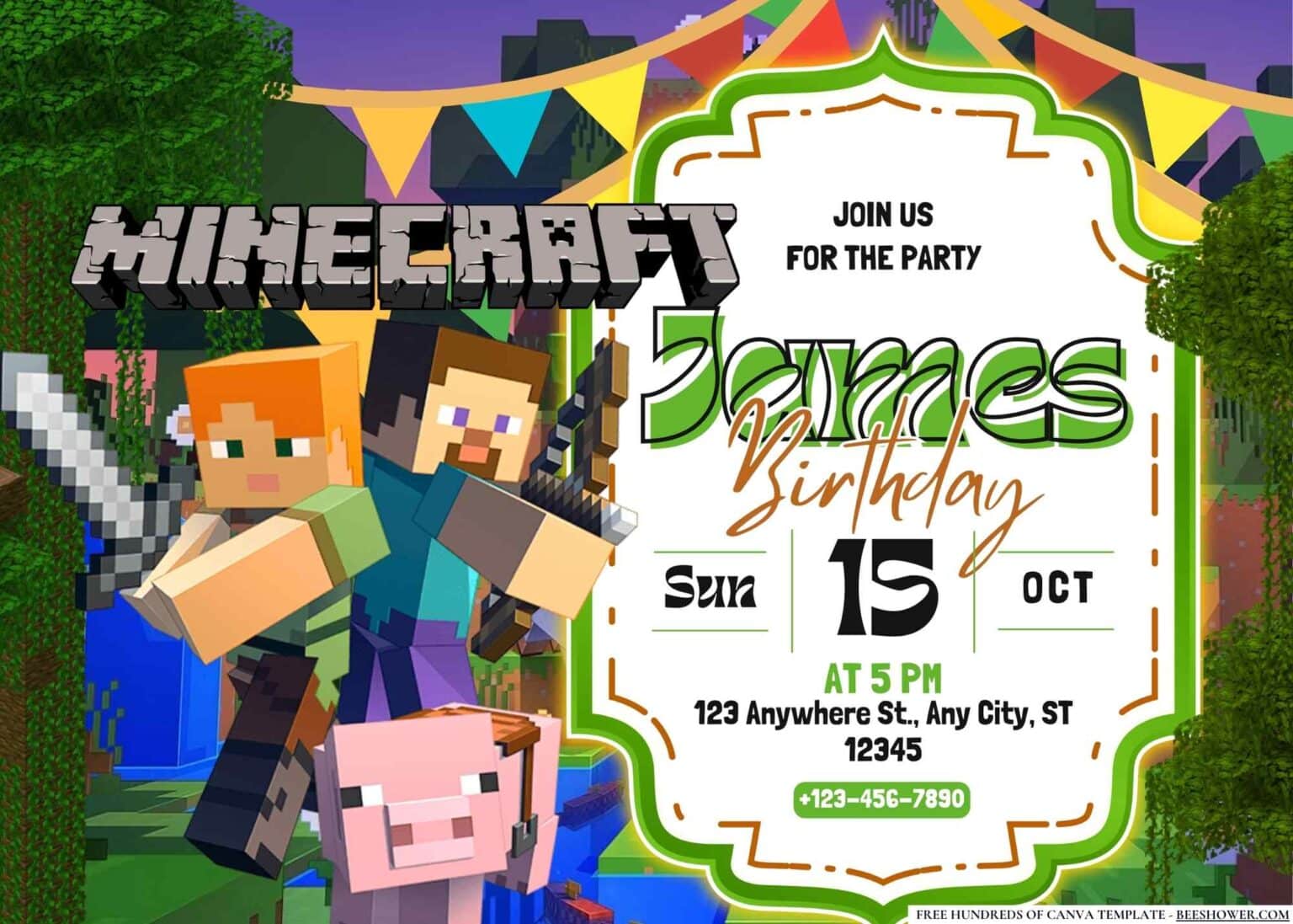 FREE Editable Minecraft Birthday Invitations