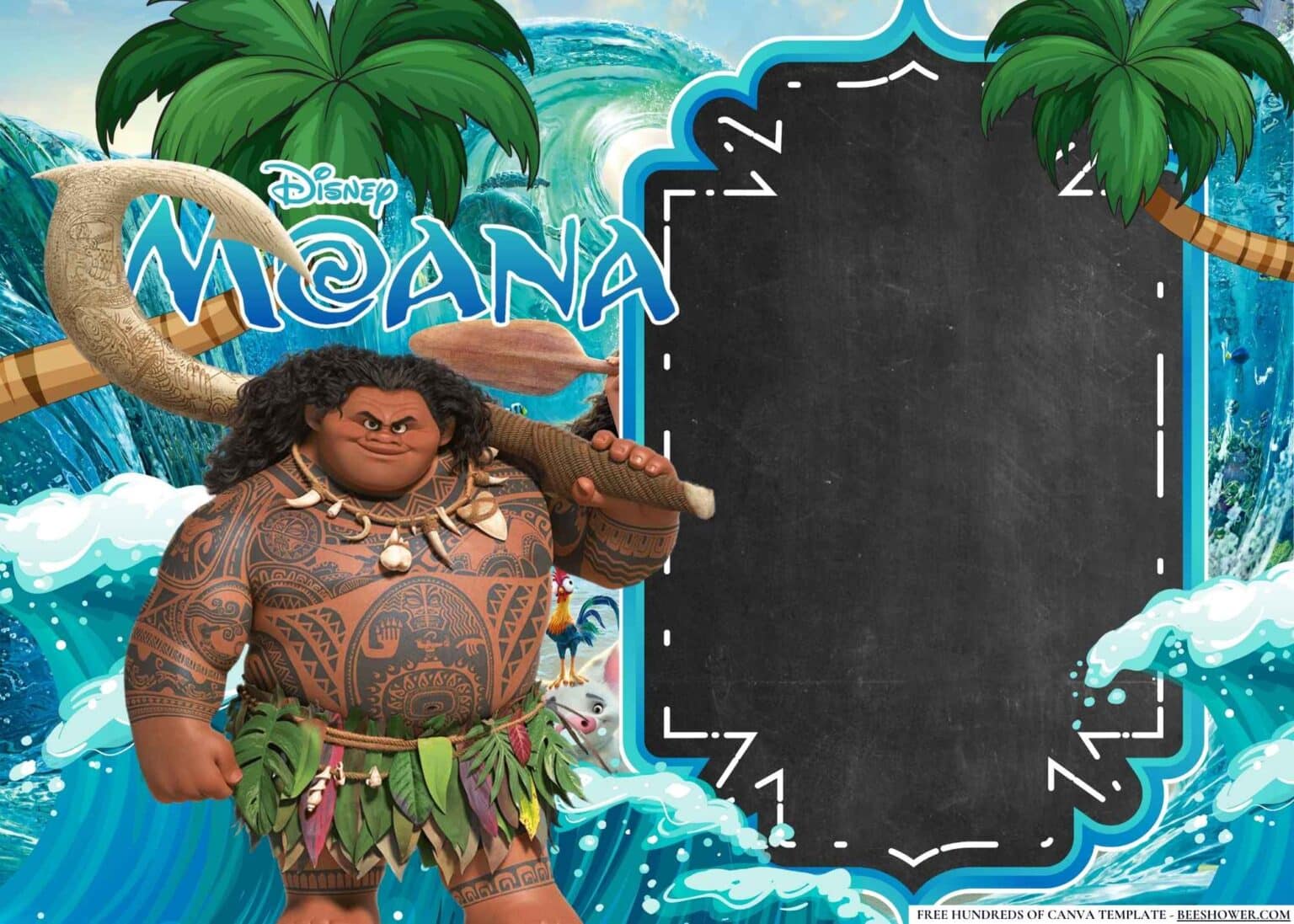 FREE Editable Moana Blank Birthday Invitation