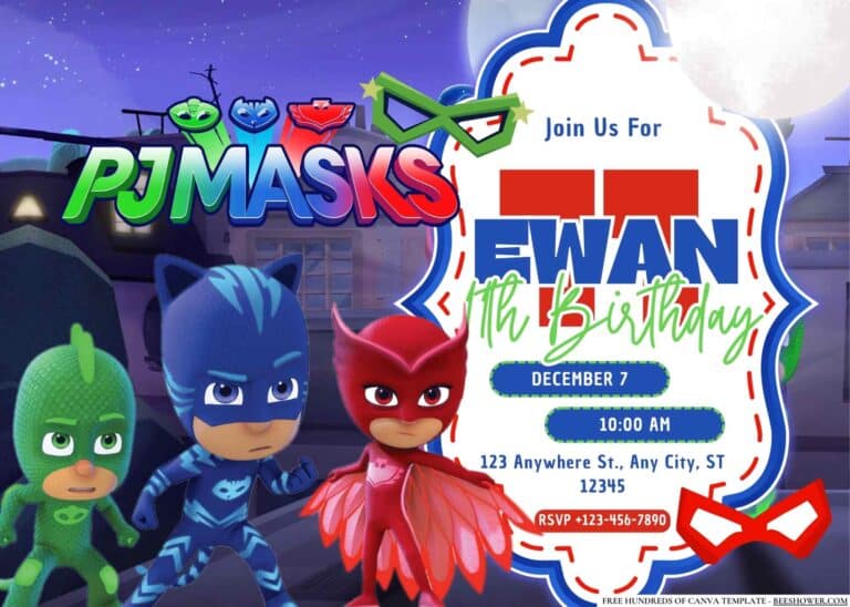 FREE Editable PJ Masks Birthday Invitation - Beeshower