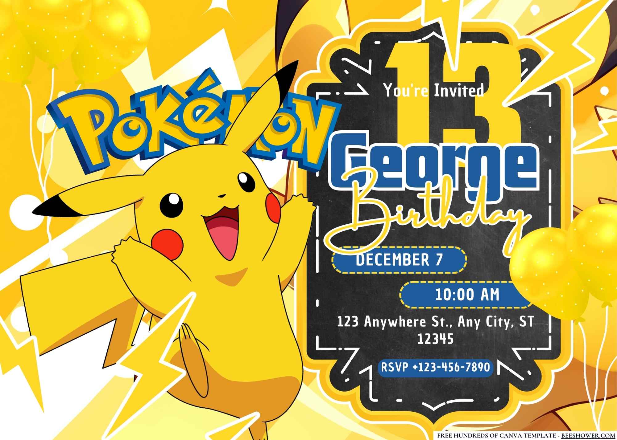 FREE Editable Pikachu Birthday Invitation