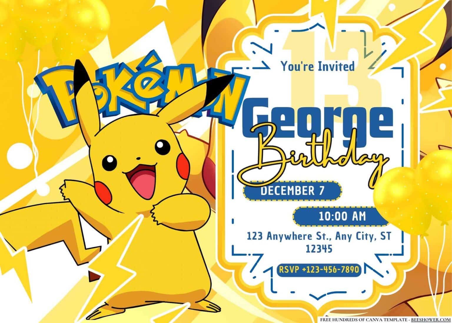FREE Editable Pikachu Birthday Invitation