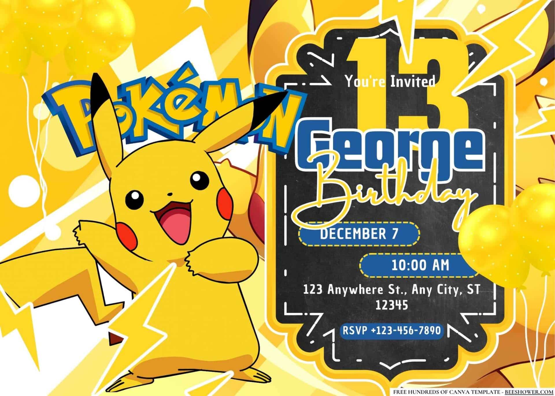 FREE Editable Pikachu Birthday Invitation