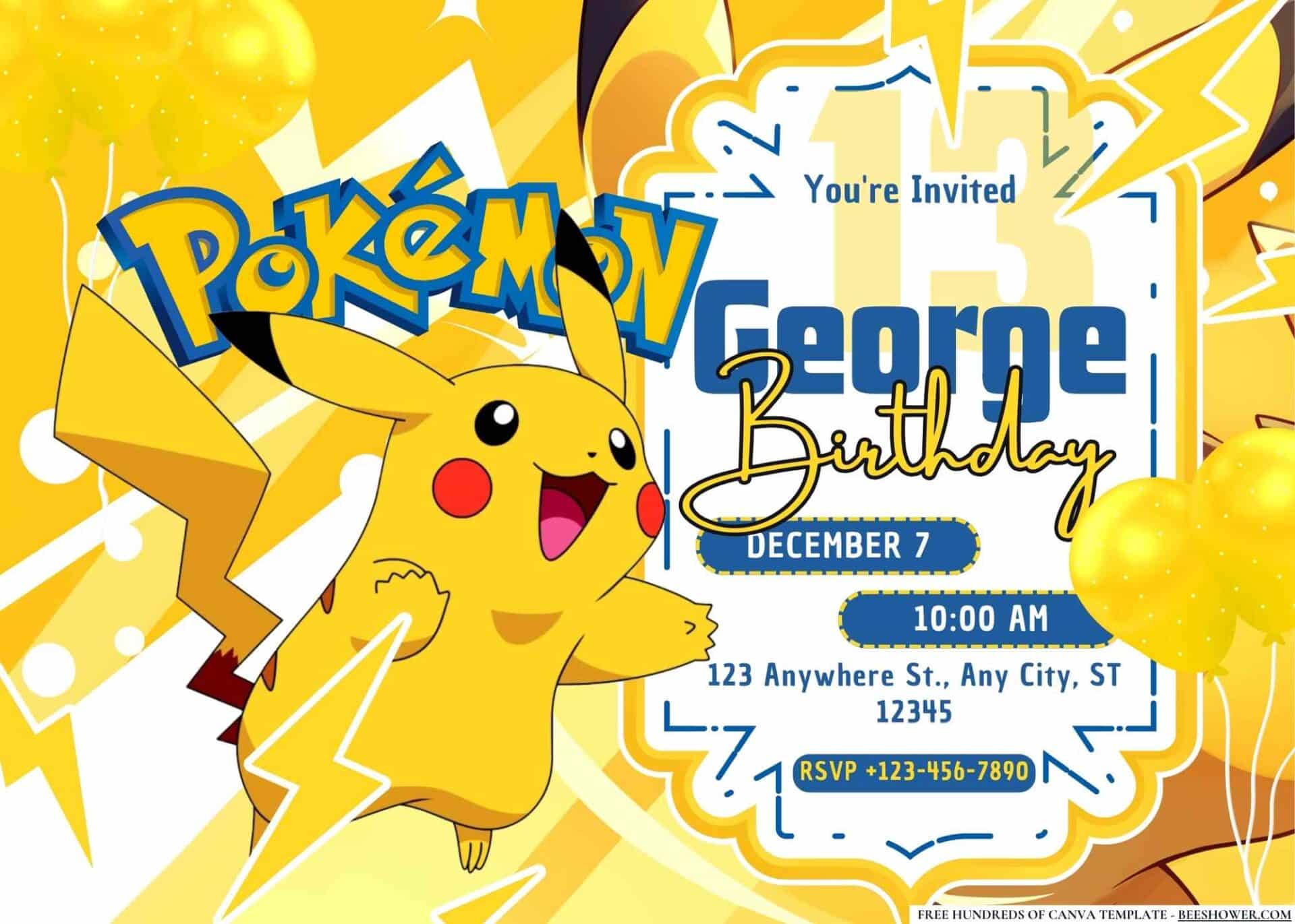 FREE Editable Pikachu Birthday Invitation