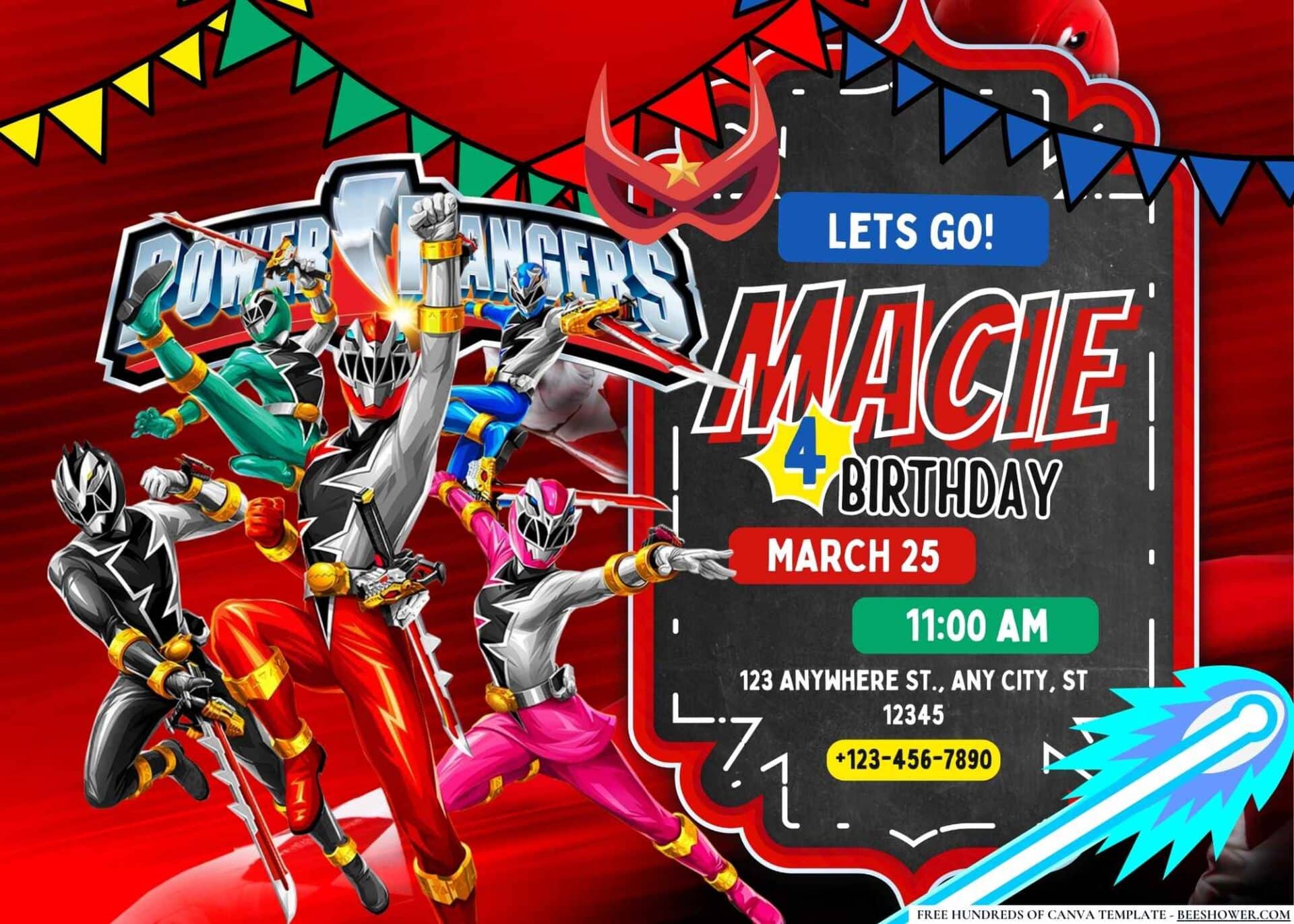 FREE Editable Power Rangers Birthday Invitations