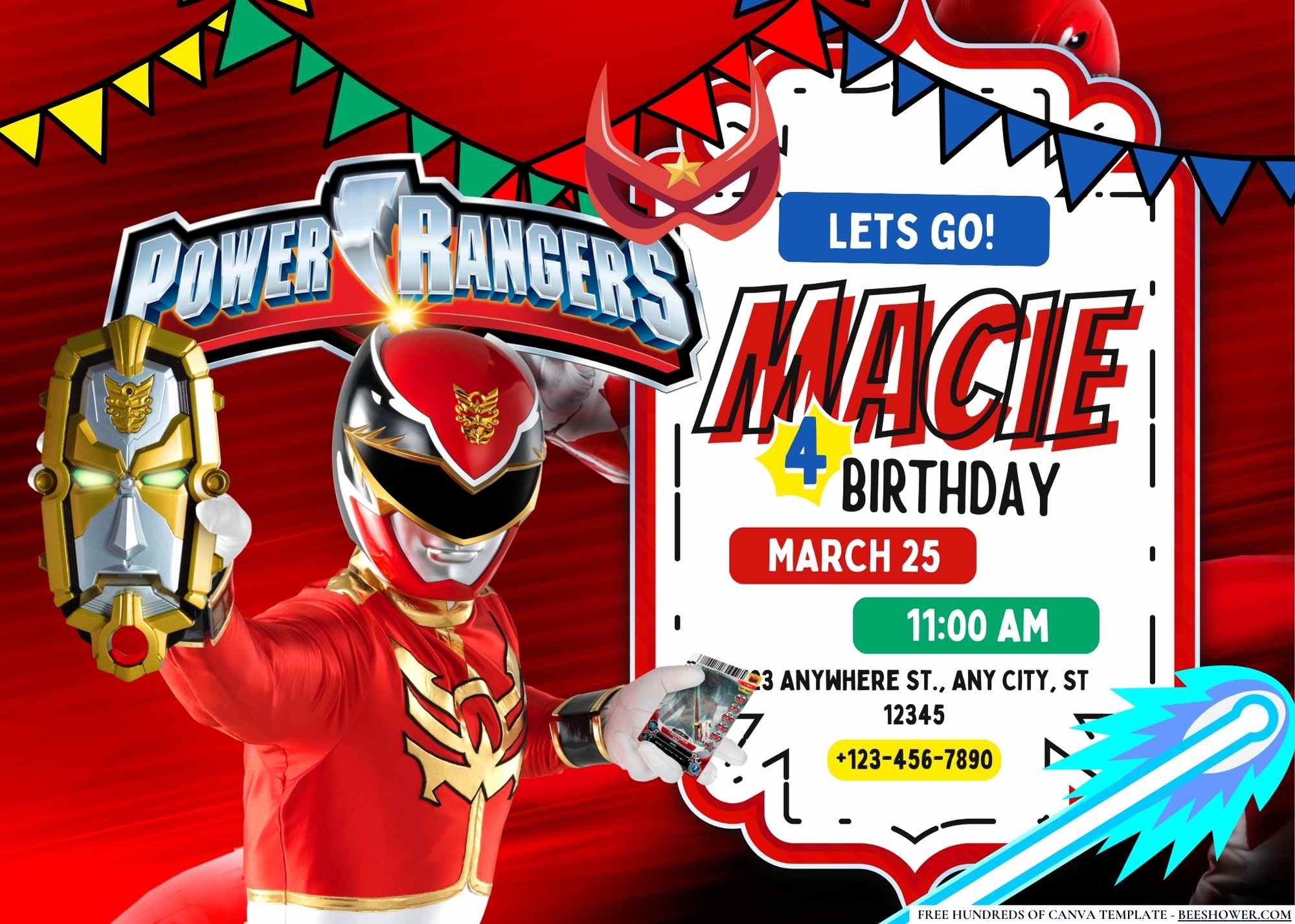 FREE Editable Power Rangers Birthday Invitations