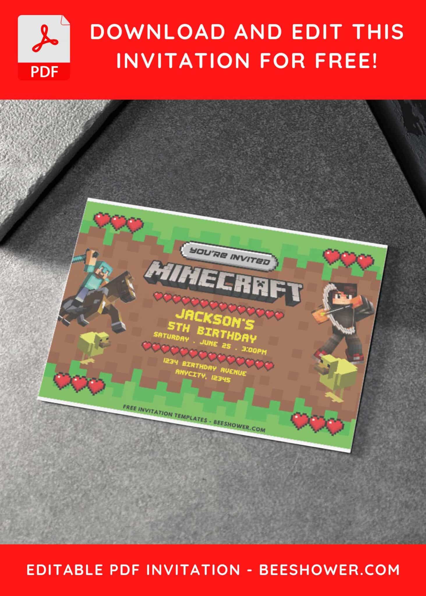 (Free PDF Invitation) Epic Pixel Block Minecraft Birthday Invitation
