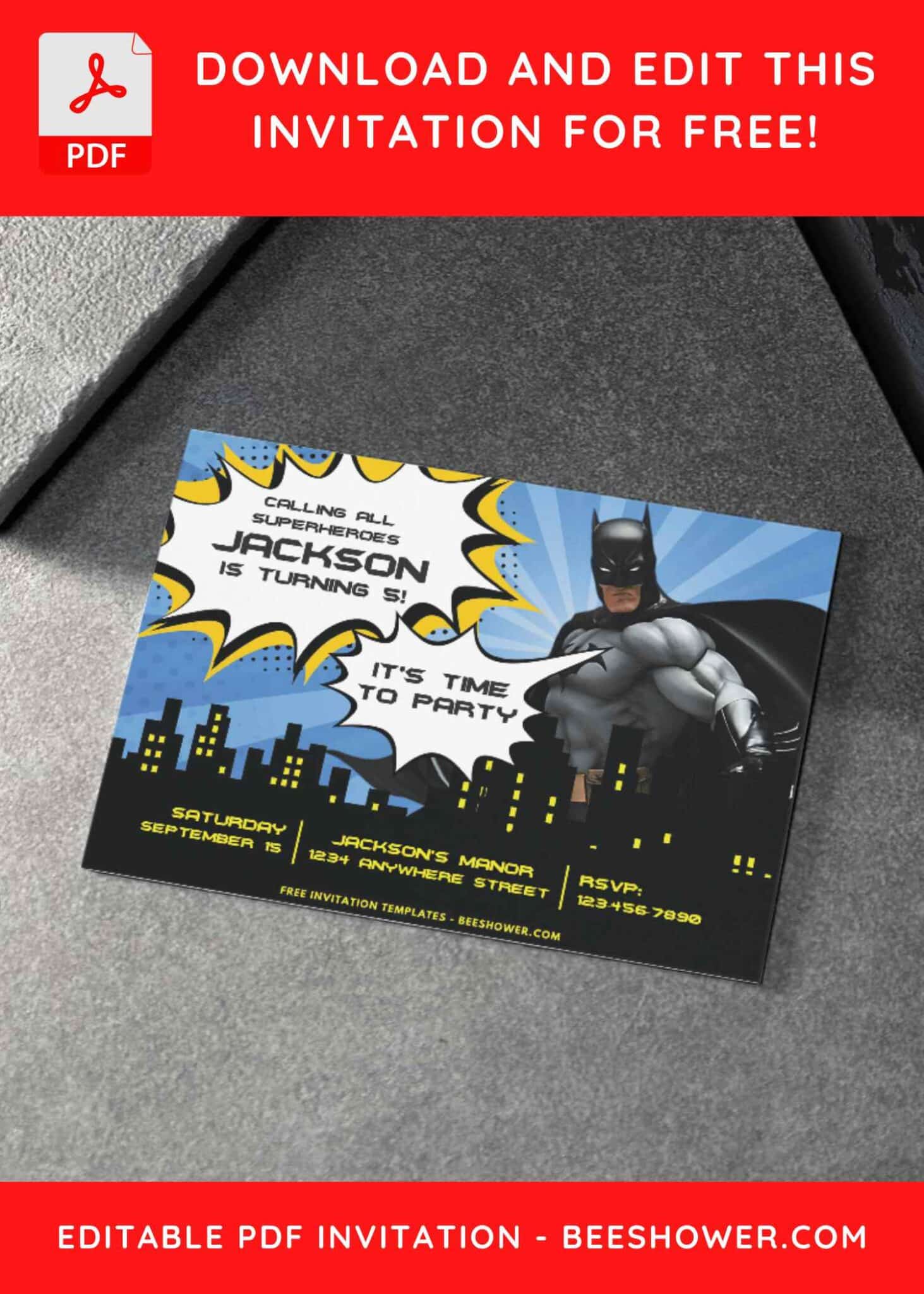 (Free PDF Invitation) Batman Night At Gotham Birthday Invitations