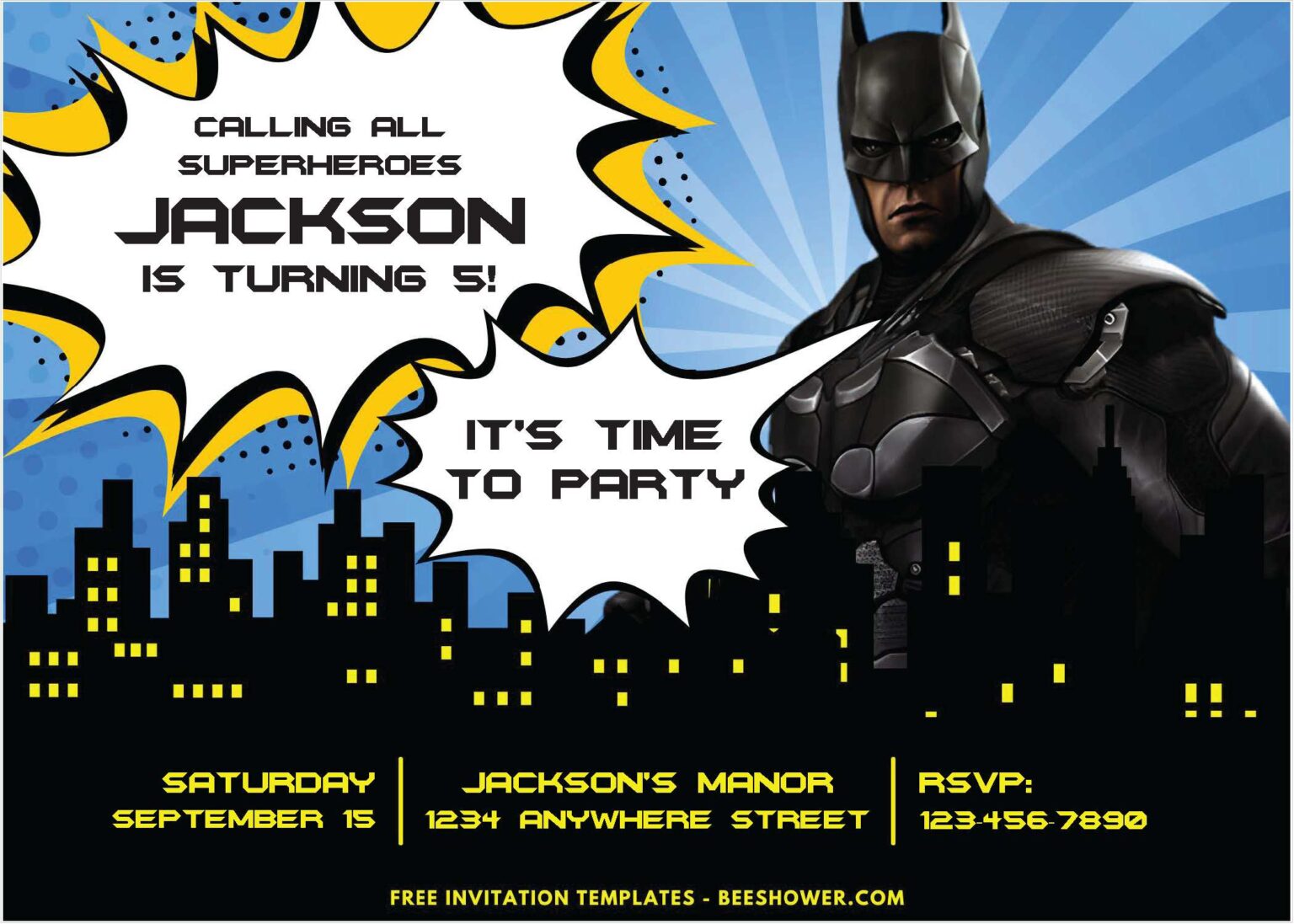 (Free PDF Invitation) Batman Night At Gotham Birthday Invitations