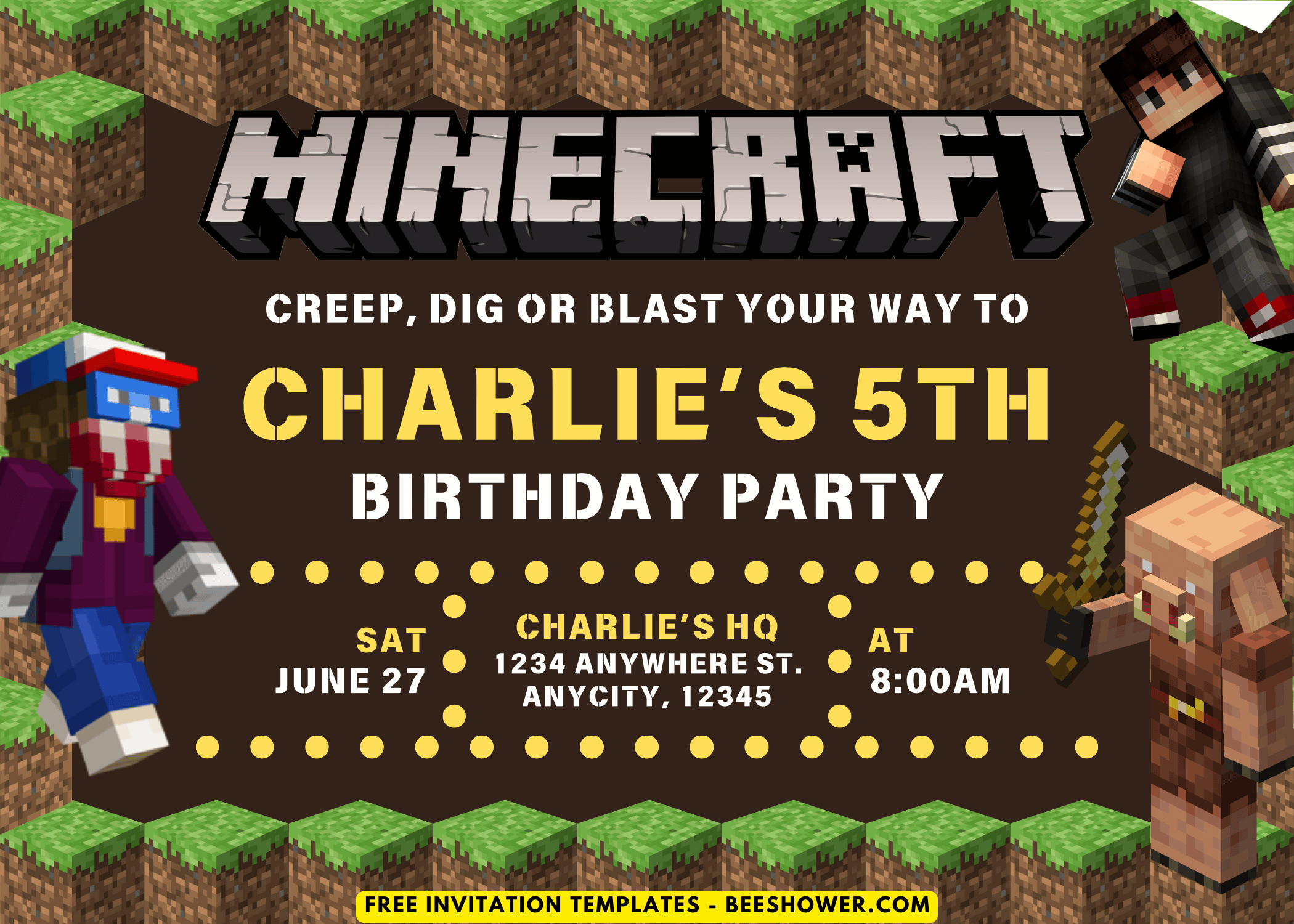 (Free Canva Template) Epic Minecraft Birthday Party Kits