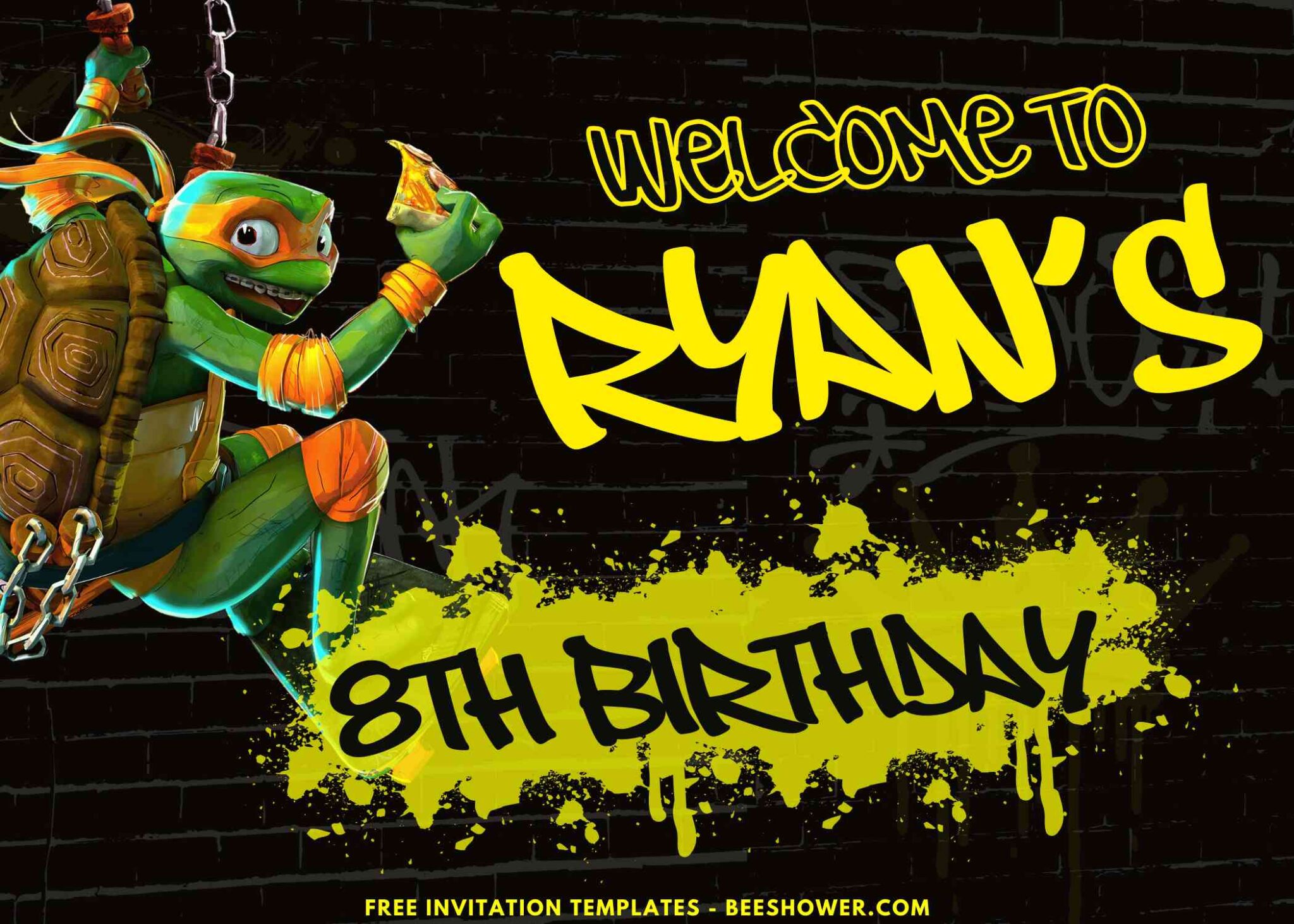 (Free Canva Template) Paint Splatter TMNT Ninja Turtles Birthday Kits