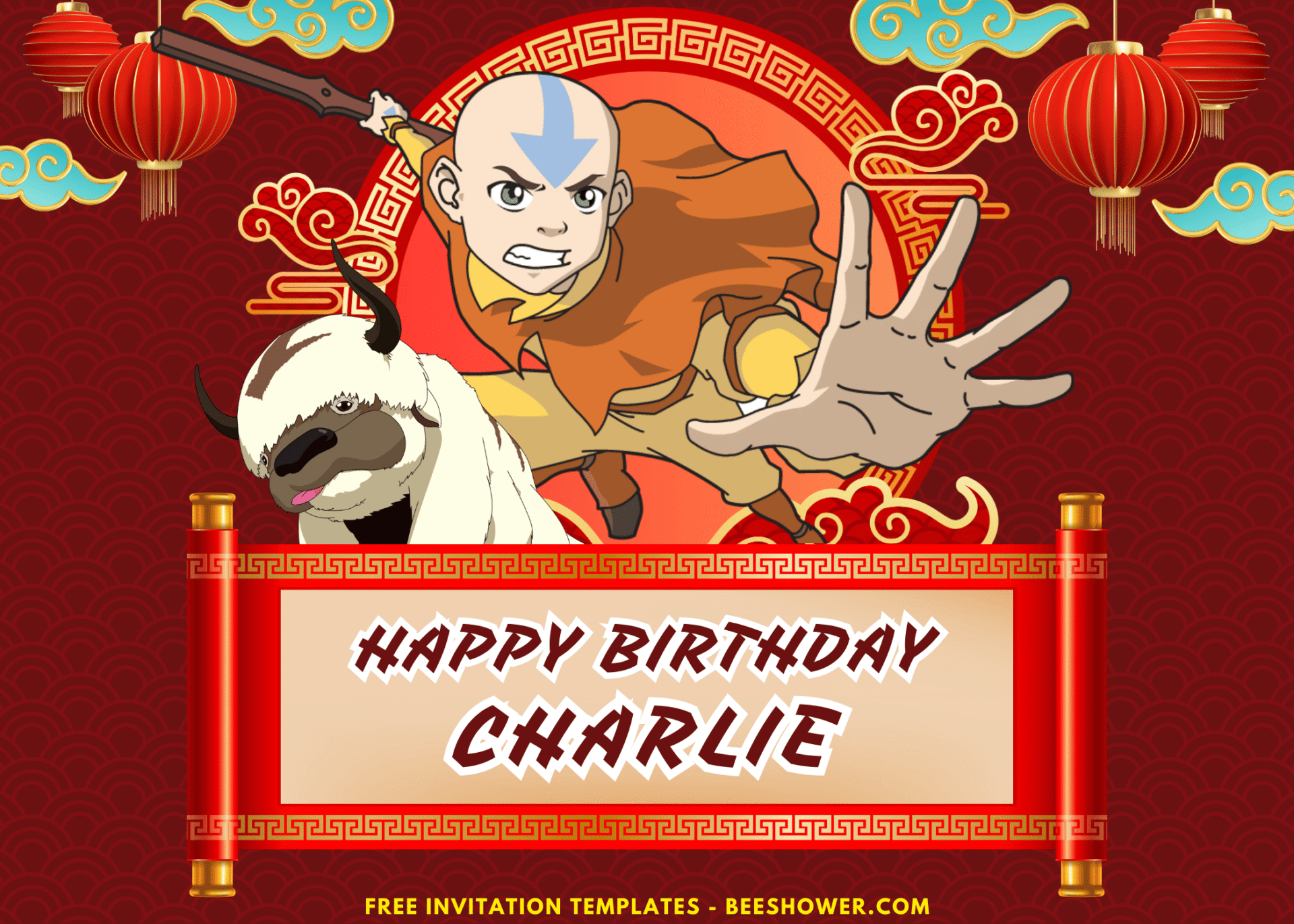 (Free Canva Template) Cloud Nine Avatar Aang Birthday Kits (Updated ...