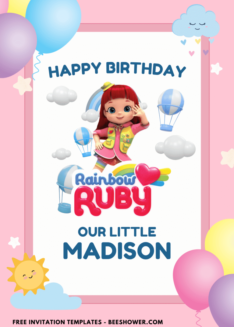 Whimsical Rainbow Ruby Birthday Invitation | Editable Canva Template